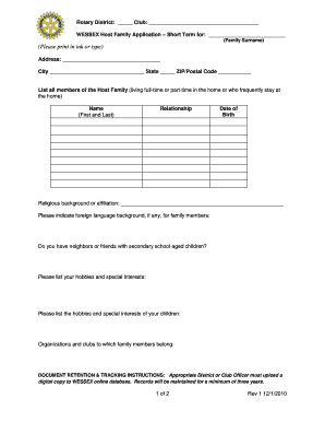 Fillable Online Host Family Application Form Short Termpdf Fax Email ...