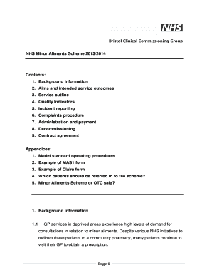 Fillable Online NHS Minor Ailments Scheme 2013b2014b Contents 1 bb ...