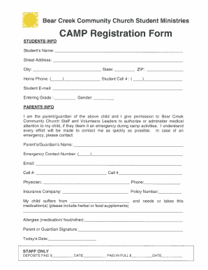 Fillable Online CAMP Registration Form - Free Forms Online Fax Email ...