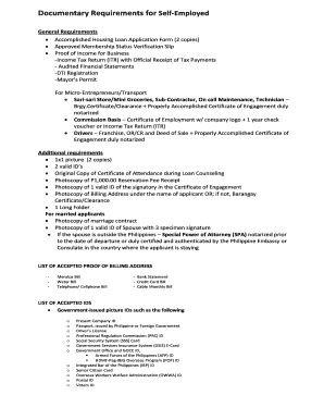 Fillable Online Documentary Requirements for Self-Employed Fax Email ...
