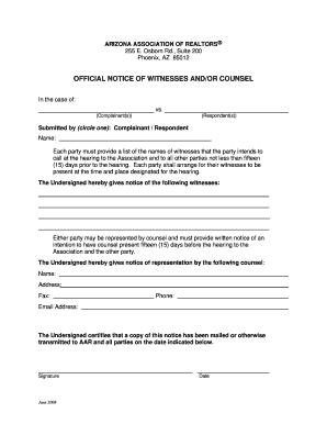 Fillable Online Form Notice of Witnesses or Counseldoc Fax Email Print ...
