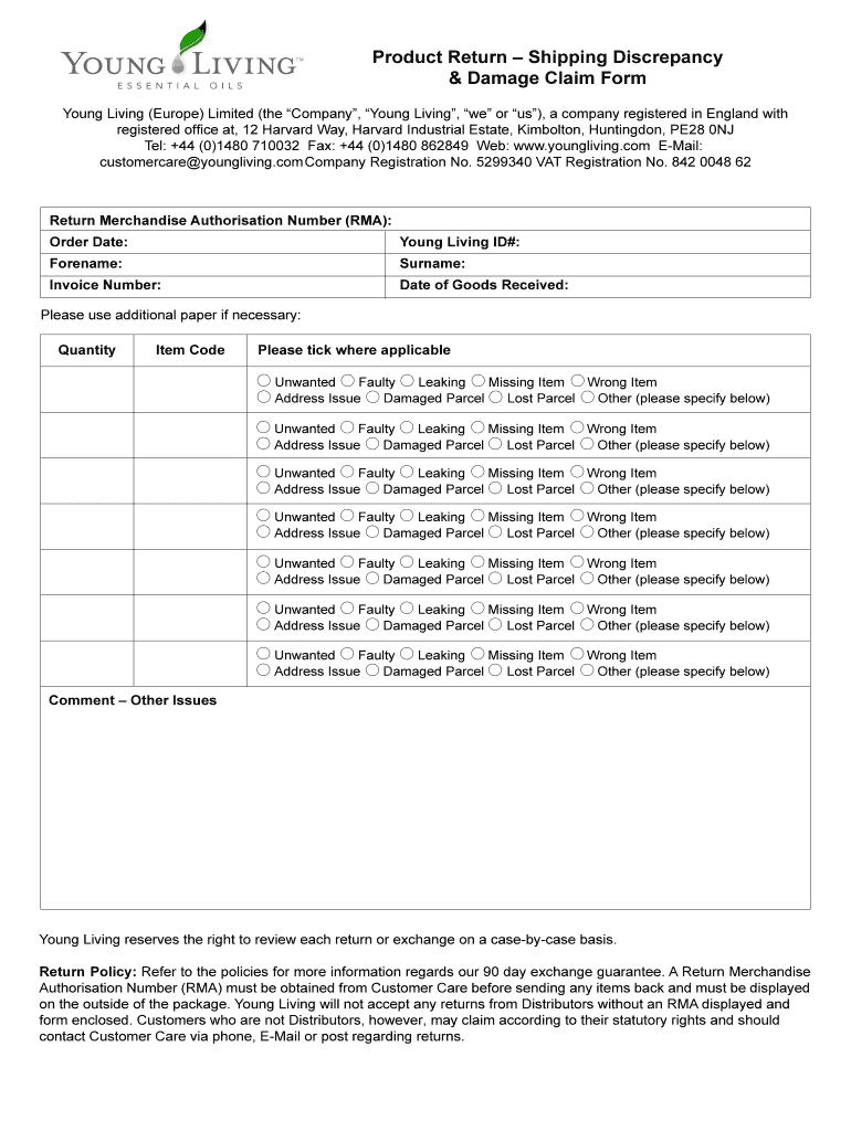 Fillable Online Product Return Shipping Discrepancy Fax Email Print ...