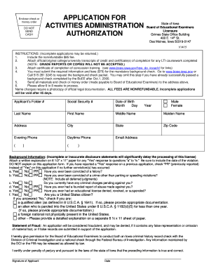 Fillable Online boee iowa Application for activities administration ...