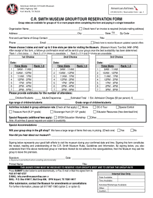 Fillable Online crsmithmuseum C.R. SMITH MUSEUM GROUP/TOUR RESERVATION ...
