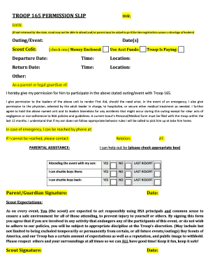 Fillable Online TROOP 165 PERMISSION SLIP Fax Email Print - pdfFiller