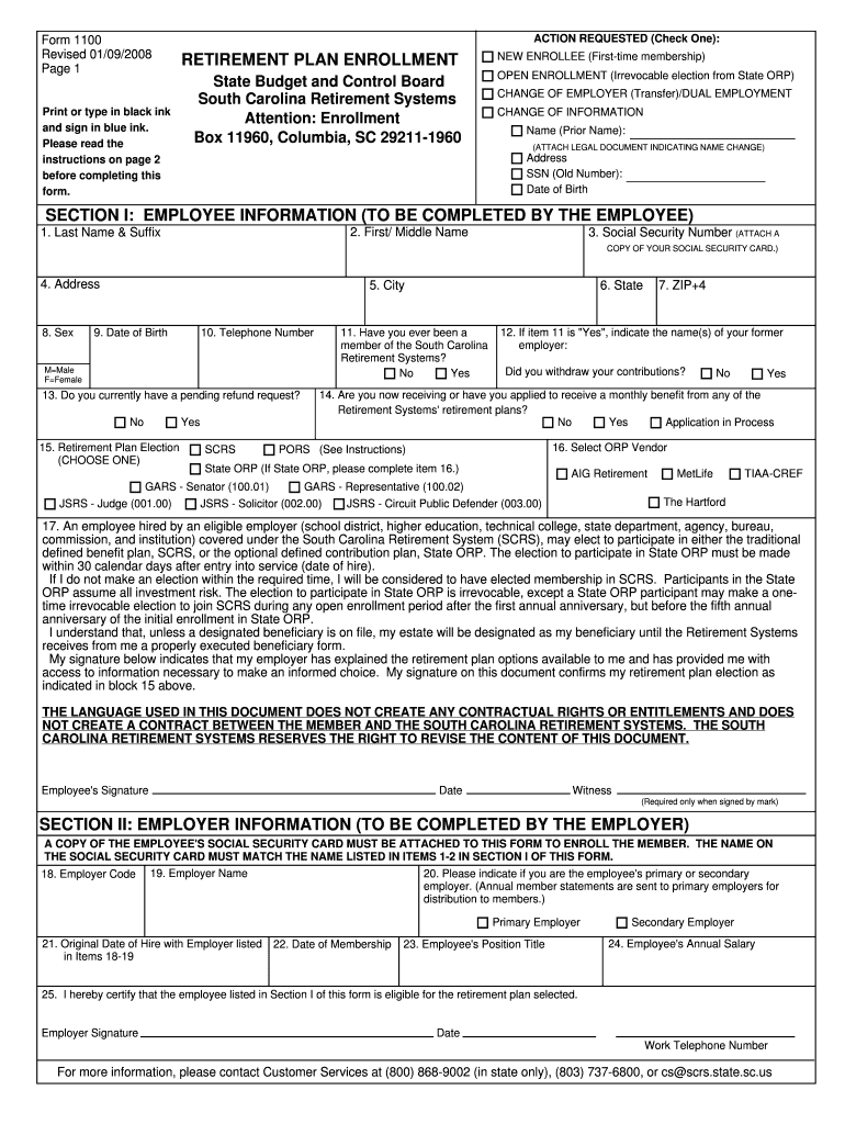 Fillable Online BFormb 1100 Retirement Plan Enrollment Fax Email Print - pdfFiller