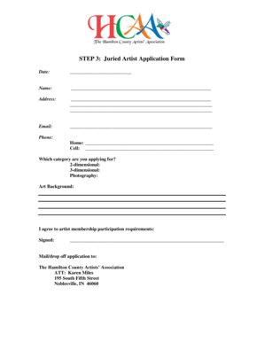 Fillable Online hcaa-in STEP 3 Juried Artist Application Form - hcaa-in ...