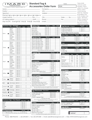 Fillable Online Standard Tag amp Accessories Order Form PO Fax Email ...