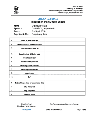 Fillable Online Inspection PlanCheck Sheet - rdso Fax Email Print ...