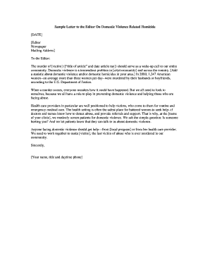 Fillable Online Sample Letter to the Editor On Domestic Violence ...