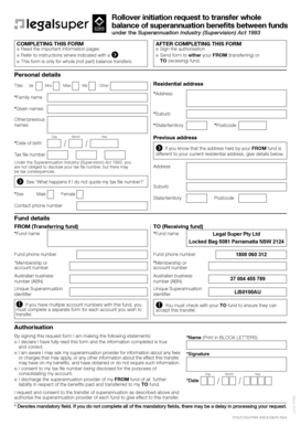 Fillable Online An Industry SuperFund Rollover initiation request to ...
