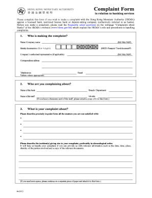 Fillable Online Complaint form - Hong Kong Monetary Authority Fax Email ...