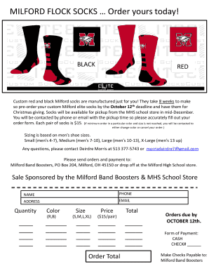 Fillable Online MILFORD FLOCK SOCKS Order yours today! - Milford ...