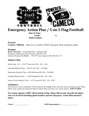 Fillable Online Emergency Action Plan / 5 on 5 Flag Football ...