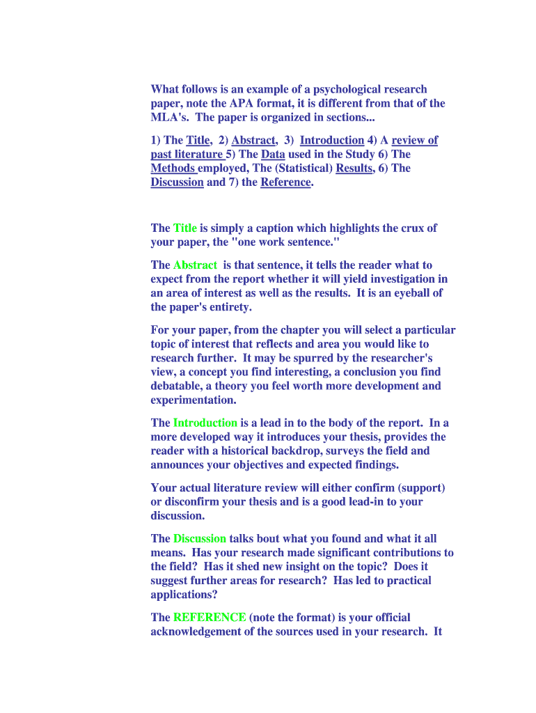 Fillable Online www2 mvcc What follows is an example of a psychological ...