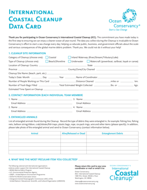 Fillable Online act oceanconservancy International Coastal Cleanup Data ...