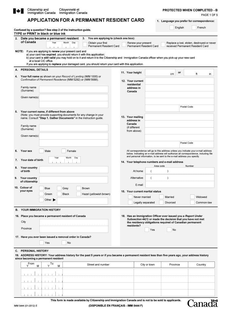 Fillable Online Citizenship and Immigration Canada Citoyennet et ...