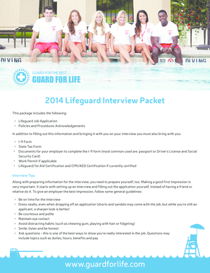 Fillable Online 2014 Lifeguard Interview Packet This package includes ...