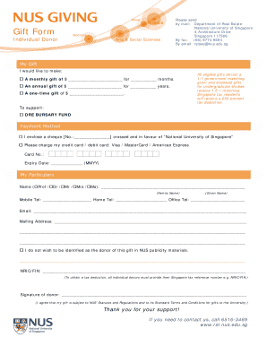 Fillable Online rst nus edu Individual Gift bFormb - rst nus edu Fax ...