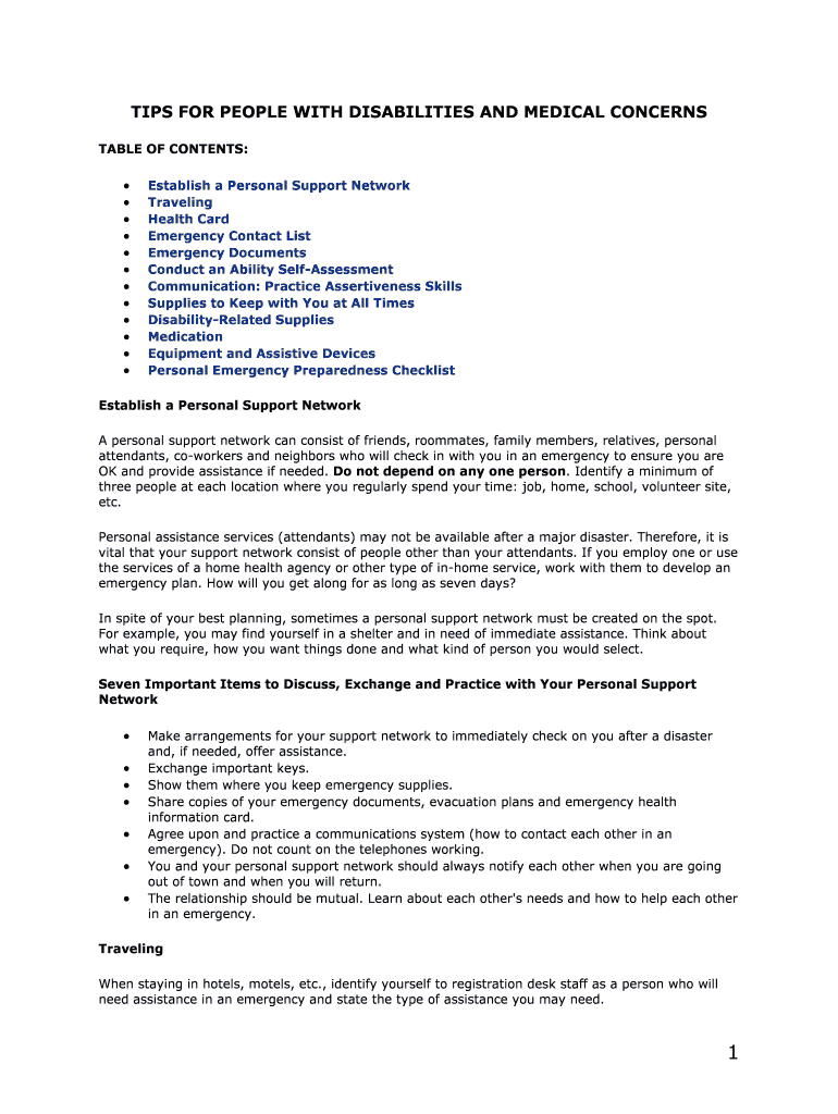 Fillable Online TIPS FOR PEOPLE WITH DISABILITIES AND MEDICAL CONCERNS ...