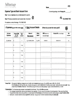 Fillable Online Expense Type and Bank Account Form 2 Bank Account ...