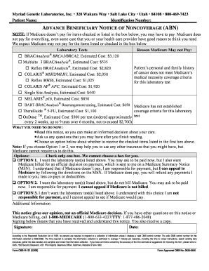 Fillable Online Advance beneficiary notice of noncoverage abn - Myriad ...