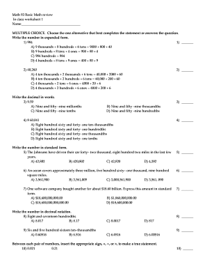 Fillable Online Math 93 Basic Math review In class worksheet 1 bb ...