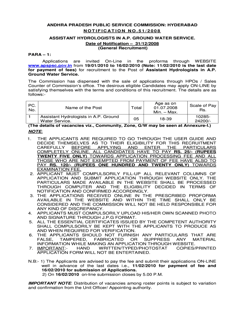 Fillable Online website apspsc gov ANDHRA PRADESH PUBLIC SERVICE ...