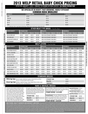 Fillable Online PERF MARK DO NOT PRINT 2013 WELP RETAIL BABY CHICK ...