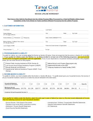 Fillable Online NEVADA LIFELINE WORKSHEET Fax Email Print - pdfFiller