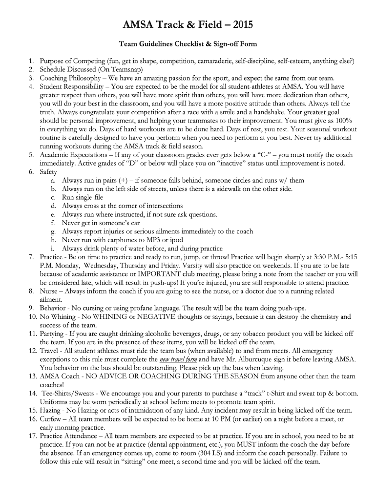 Fillable Online Team Guidelines Checklist & Sign-off Form Fax Email ...