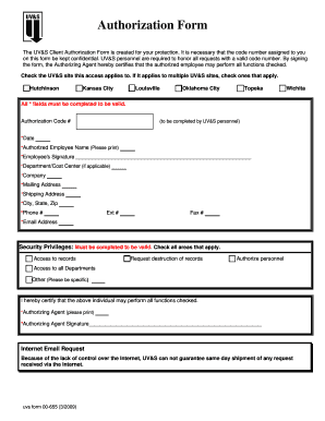 Fillable Online The UVS Client Authorization Form is created for your protection Fax Email Print ...