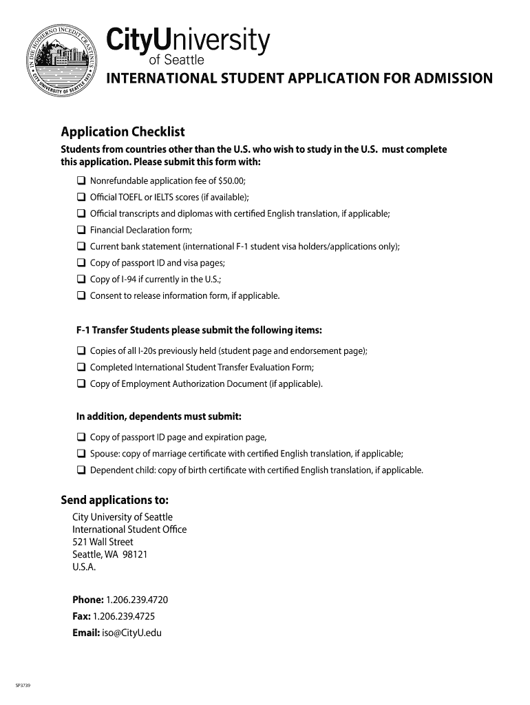 Fillable Online cityu INTERNATIONAL STUDENT APPLICATION FOR - City ...