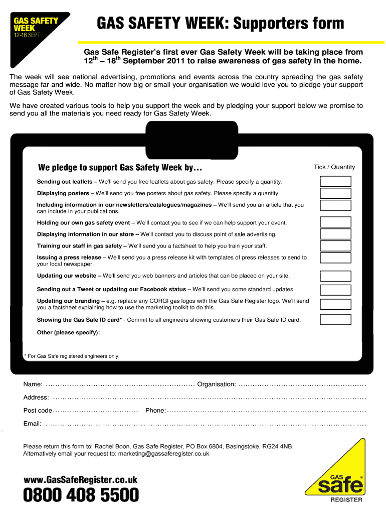 Fillable Online gassaferegister co GAS SAFETY WEEK Supporters bformb ...