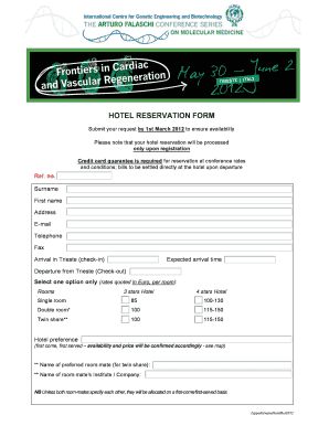 Fillable Online icgeb HOTEL RESERVATION FORM Submit your request by 1st ...