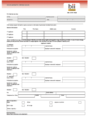 Fillable Online bii intnet Account opening form- Individual accounts ...