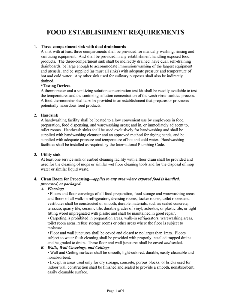 Fillable Online FOOD ESTABLISHMENT REQUIREMENTS Fax Email Print - pdfFiller