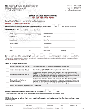 Fillable Online Status Change Request Form for NonRenewal Years Fax ...