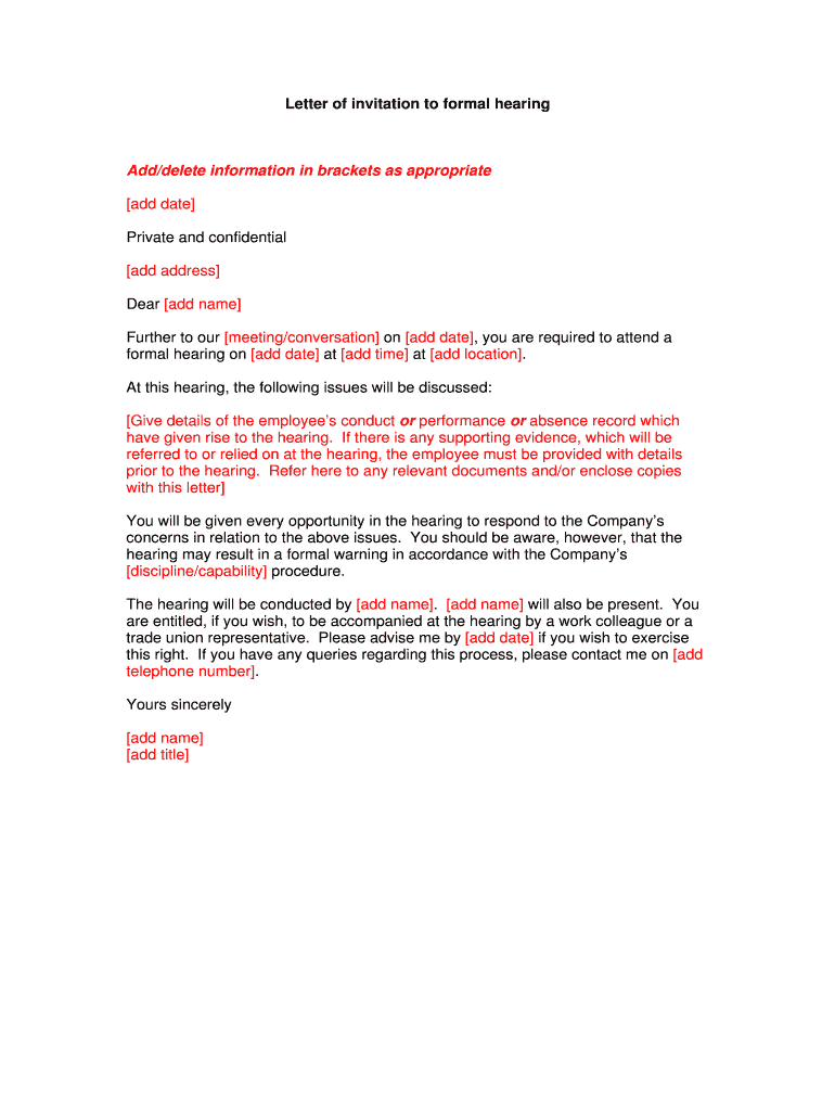 Fillable Online Letter of invitation to formal hearing Fax Email Print ...