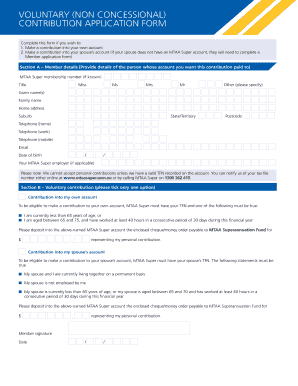 Fillable Online Voluntary non concessional contribution bapplicationb ...