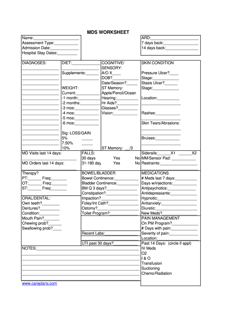 Mds Worksheet 2020 2022 Fill And Sign Printable Template Online US 