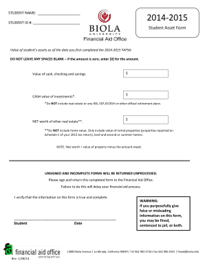 Fillable Online media biola Student Asset bFormb - Biola Fax Email ...