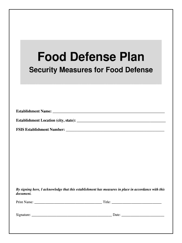 Fillable Online Food Defense Plan Security Measures for Food Defense ...