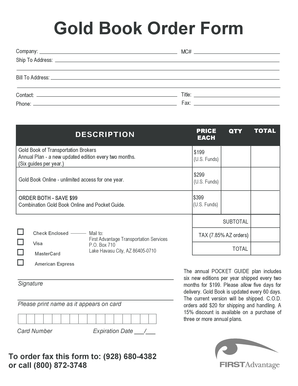 Fillable Online 216 234 133 Gold Book Order Form - First Advantage ...