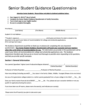 Fillable Online Senior Guidance Packet Questionnairepdf Fax Email Print ...