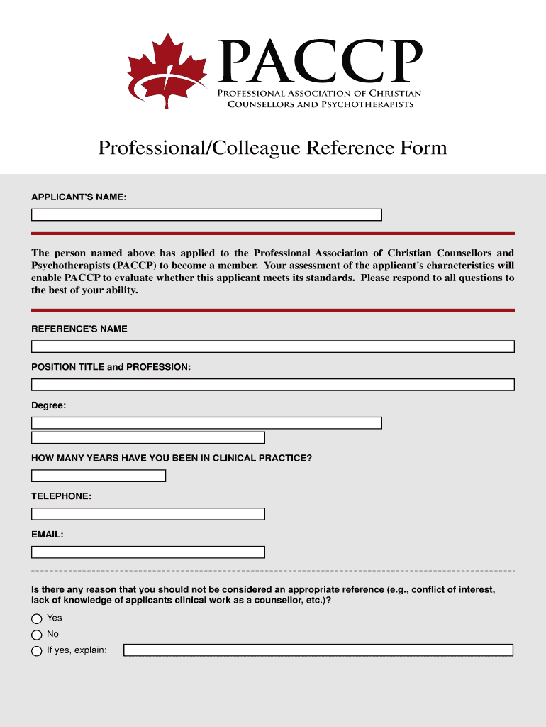 Fillable Online paccp ProfessionalColleague Reference Form - PACCP Fax Email Print - pdfFiller
