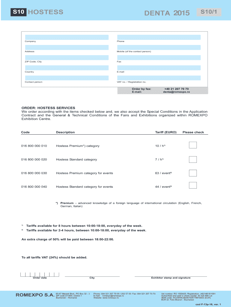Fillable Online HOSTESS - Denta Fax Email Print - pdfFiller