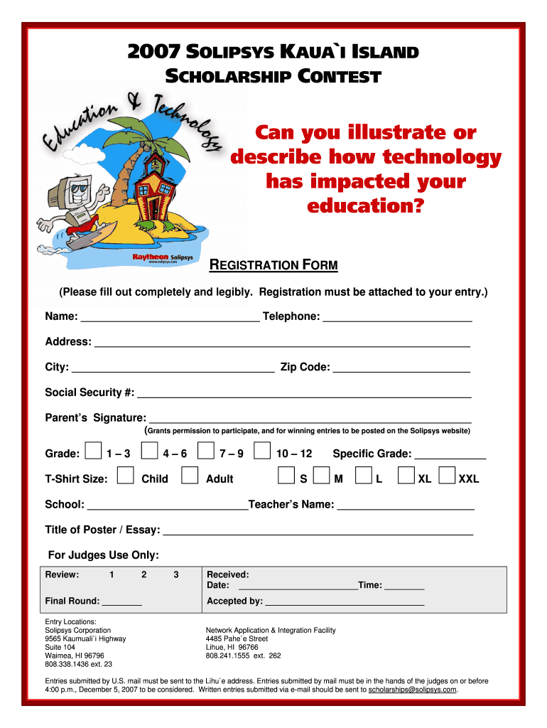 Fillable Online 2007 SOLIPSYS KAUA I ISLAND SCHOLARSHIP CONTEST Can you ...