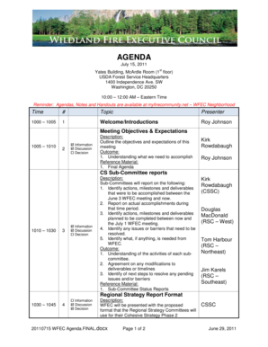 Fillable Online AGENDA July 15, 2011 st Yates Building, McArdle Room (1 ...