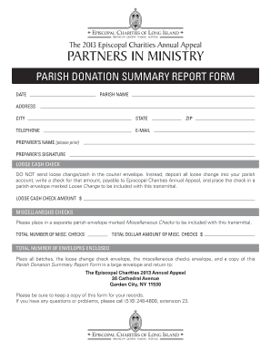 Fillable Online PARISH DONATION SUMMARY REPORT FORM Fax Email Print ...